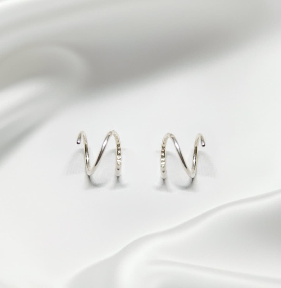 Sterling Silver Half Textured Tiny Twist Earrings | Double Hoop Earrings | Small Huggie Hoop ...