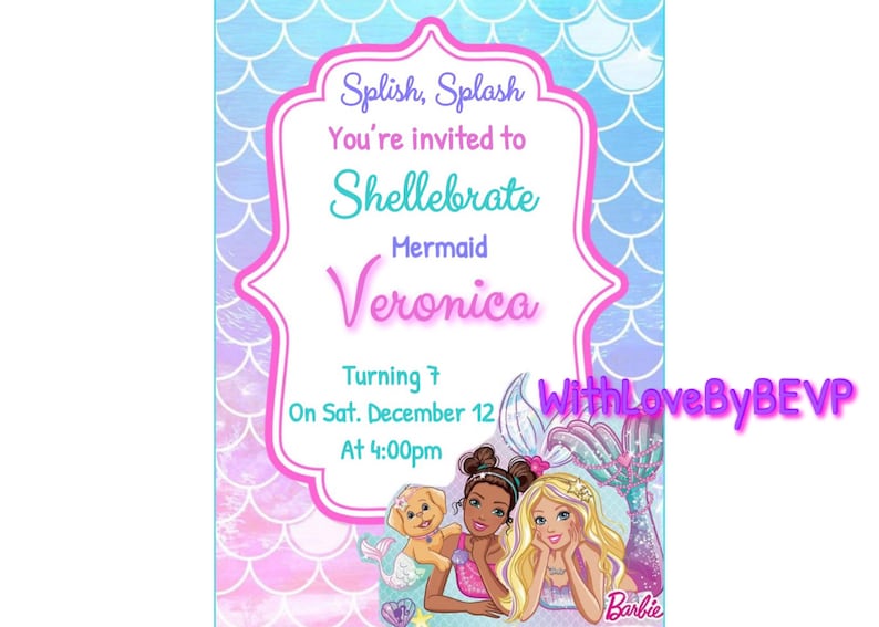 Mermaid Barbie Party Invitation - Etsy