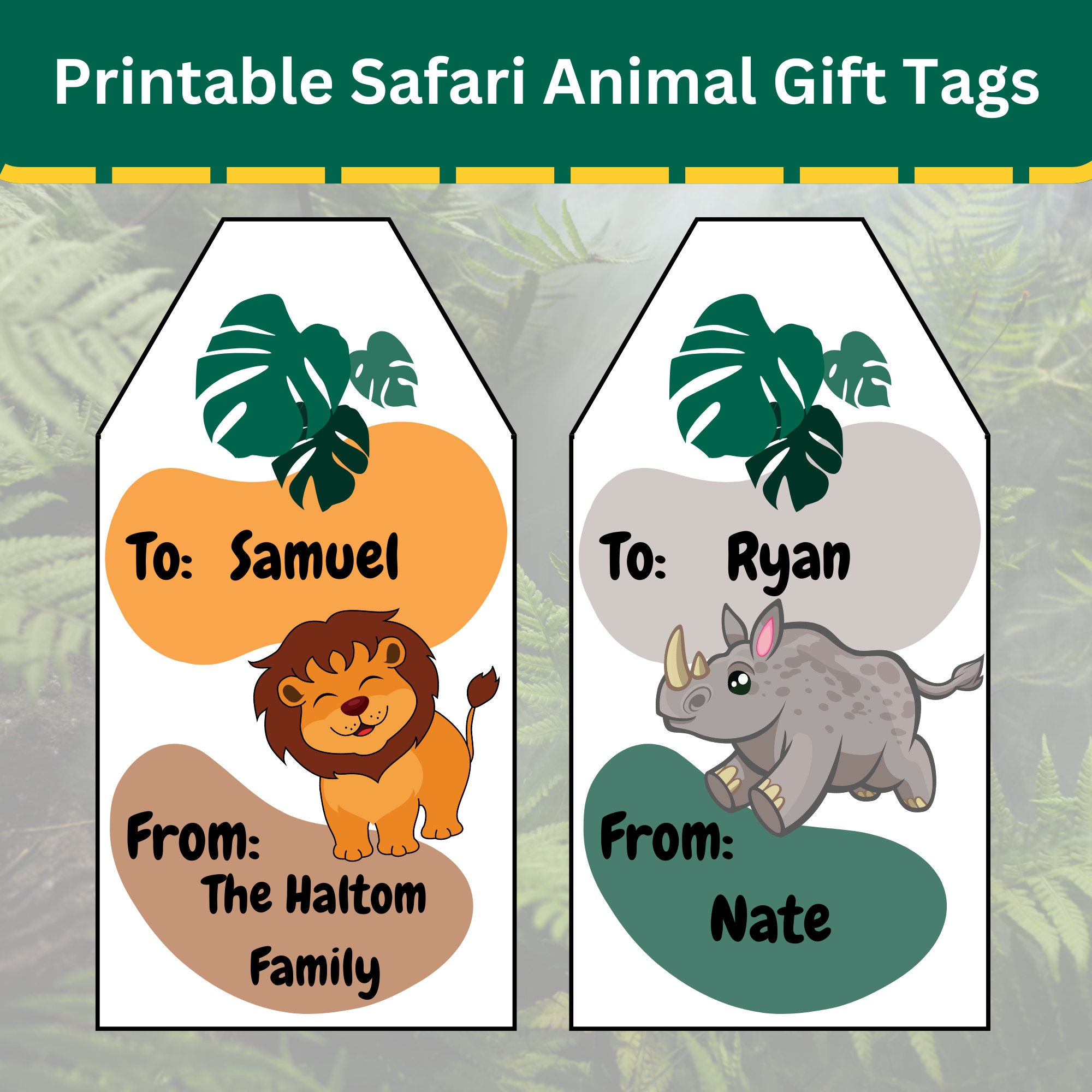 Safari Animals Gift Tags Printables Editable Canva Template Boys ...