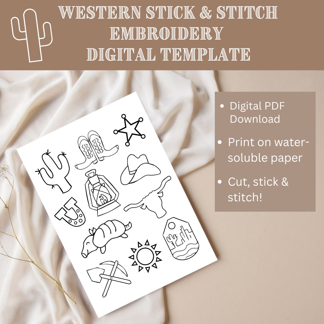 Western Stick & Stitch Printable Embroidery Template | Cowboy Country ...