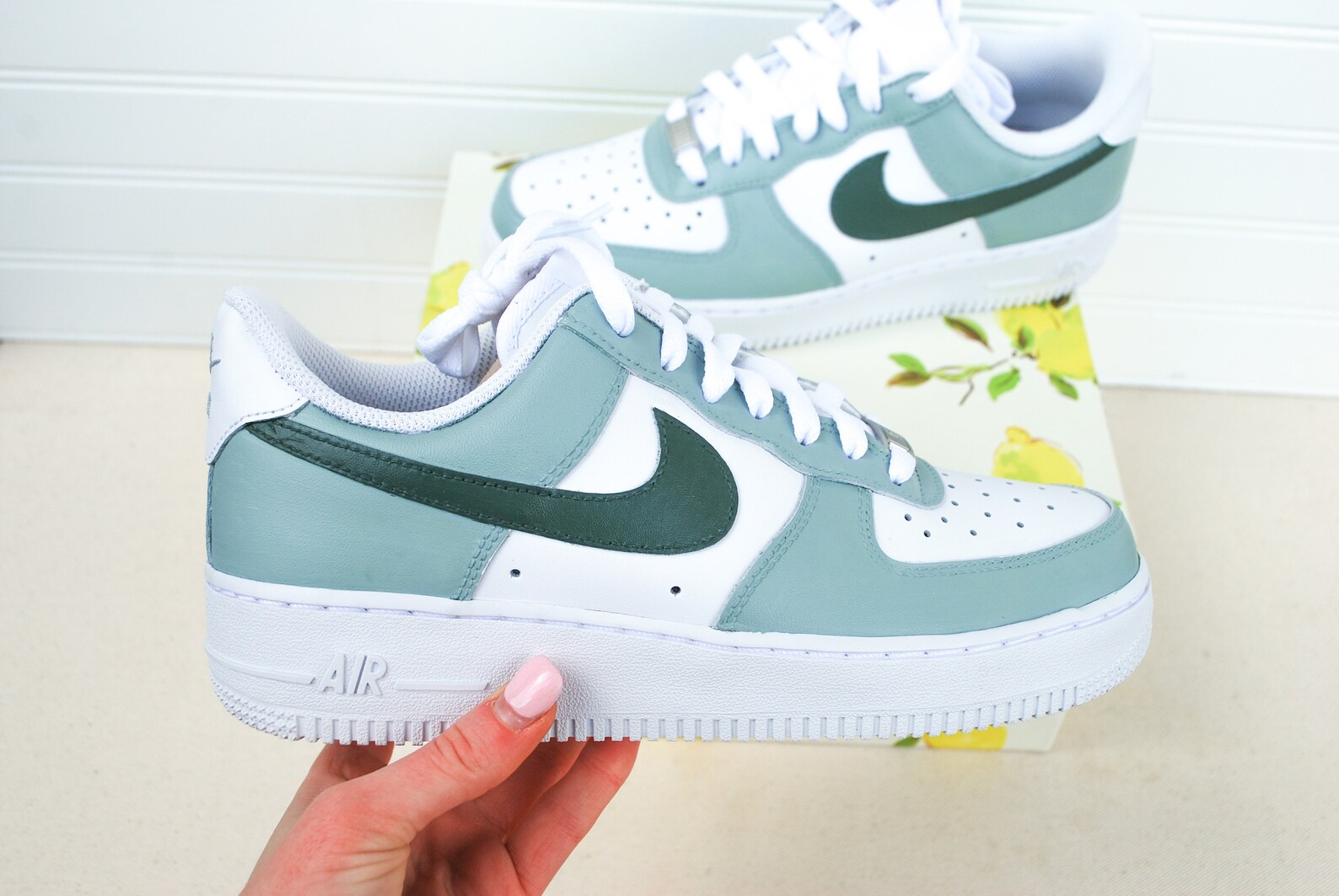 Sage Green Colorblock Air Force 1 Handpainted Custom Design - Etsy
