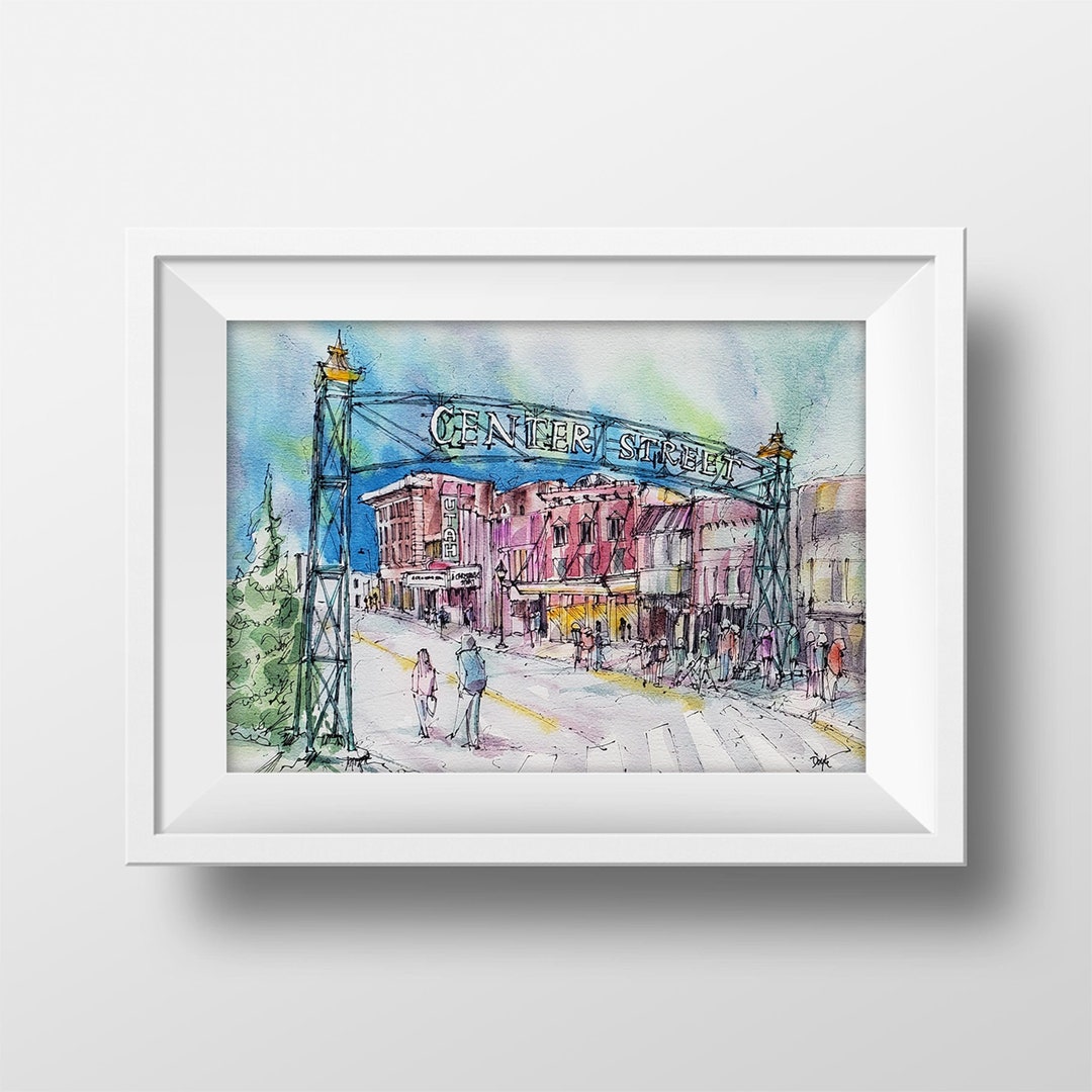 Downtown Logan Utah Center Street Watercolor Painting, Logan Utah Art ...