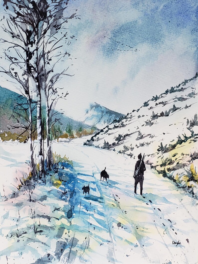 Winter Hunt Watercolor Wall Art Hunting Art Winter Hunting | Etsy