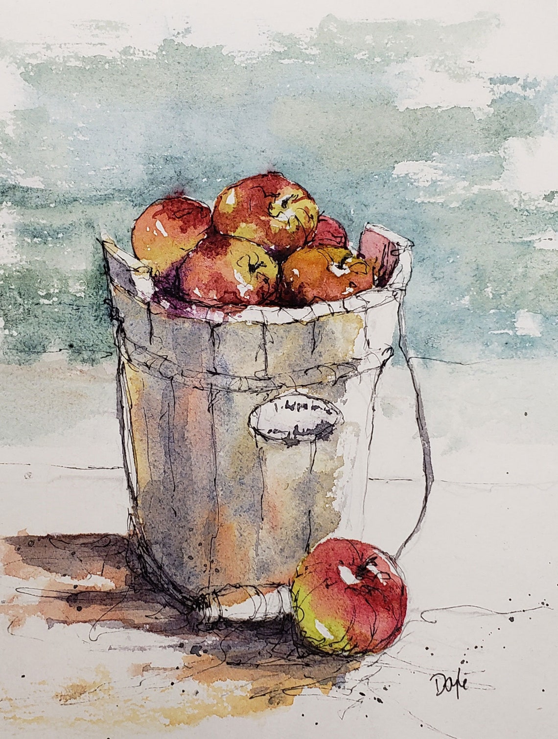 Apple Harvest Watercolor - Apple Painting - Bucket of Apples Wall Art ...