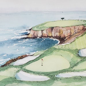 Pebble Beach Hole #8 Watercolor - Pebble Beach Art Print - Golf ...