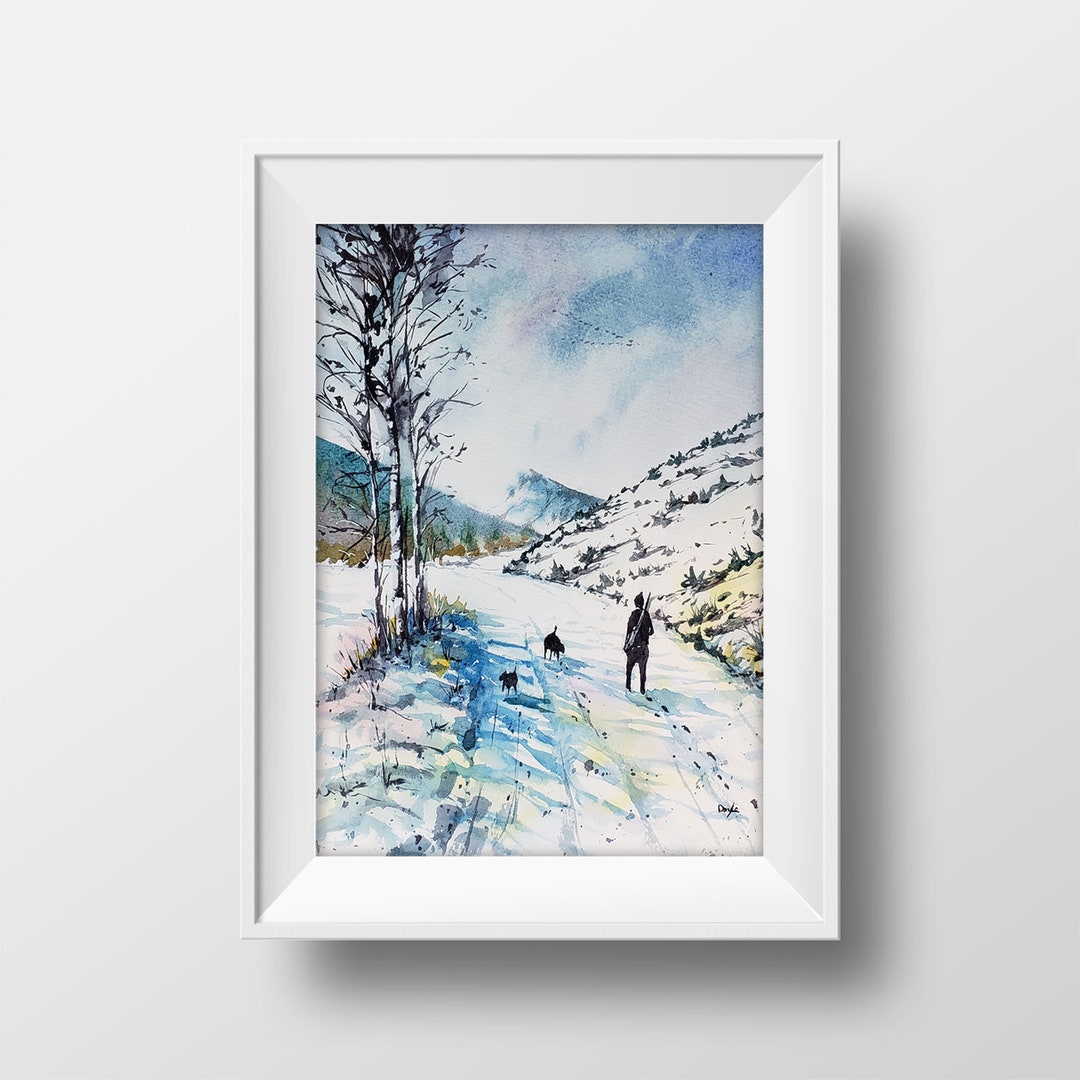 Winter Hunt Watercolor Wall Art - Hunting Art - Winter Hunting - Winter ...