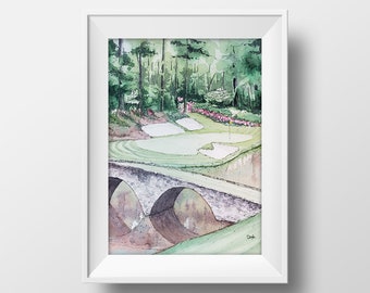 The Masters Tournament Golf Course Map Watercolor Giclee - Etsy