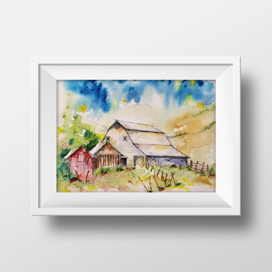 Watercolor Landscape Farm - Farm Watercolor - Farm Art Print ...
