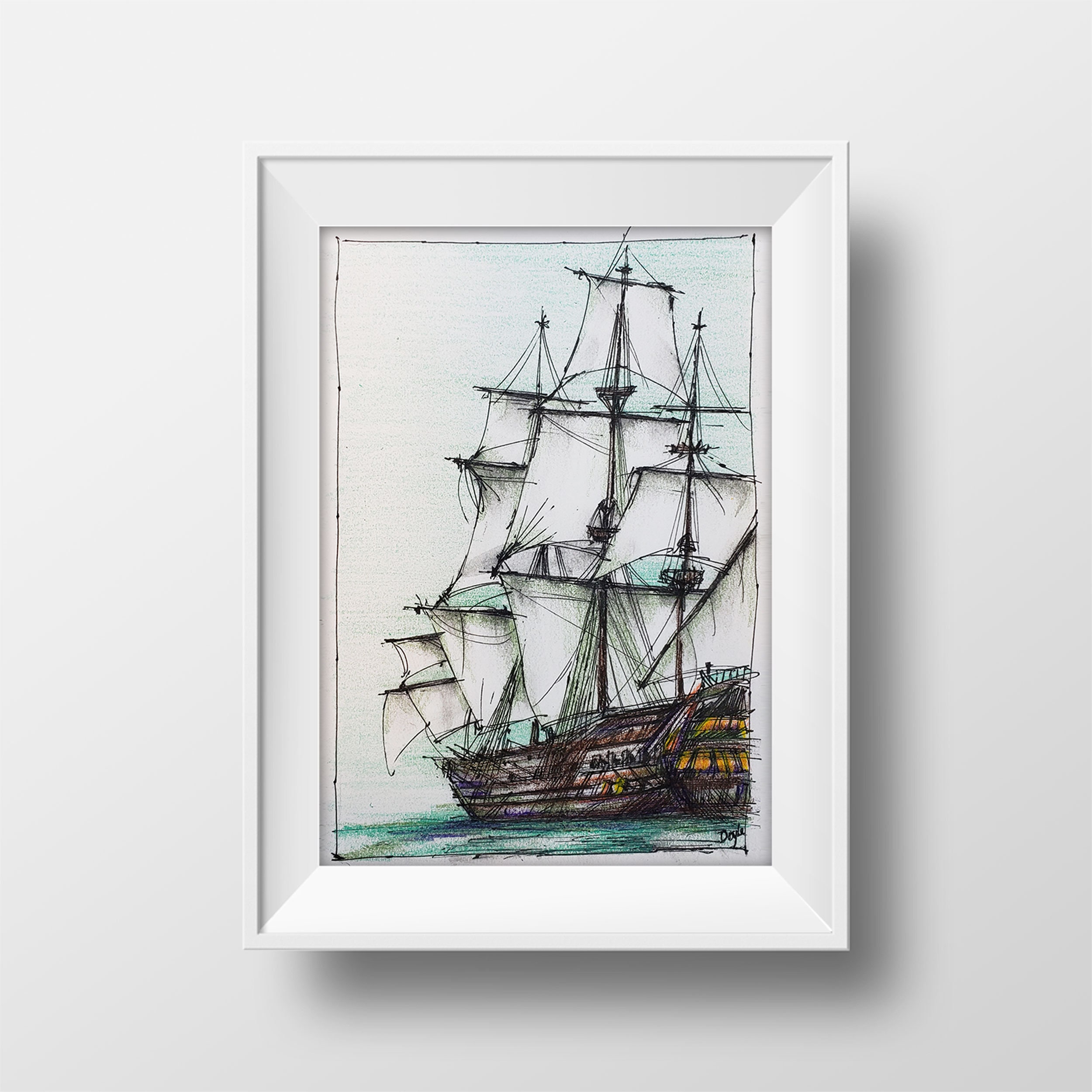 Pirate Ship Watercolor Wall Art Pirate Ship Art A | Etsy