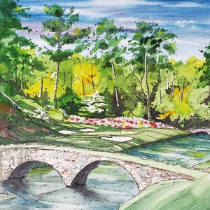 Augusta National Golf Club Hole #12 Watercolor Art Print, Amen Corner ...