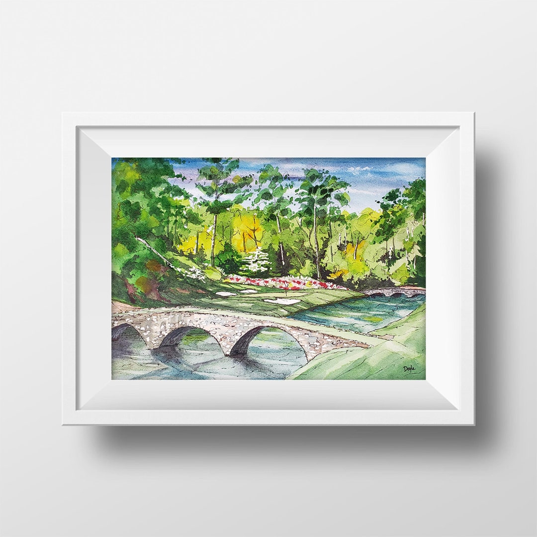 Augusta National Golf Club Hole #12 Watercolor Art Print, Amen Corner ...