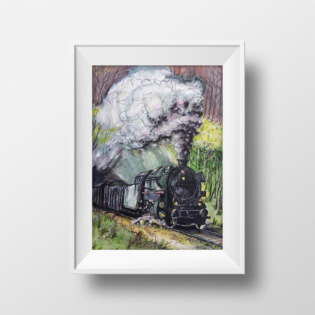 Train Watercolor Print - Watercolor Fine Art Print - Steam Engine Train ...