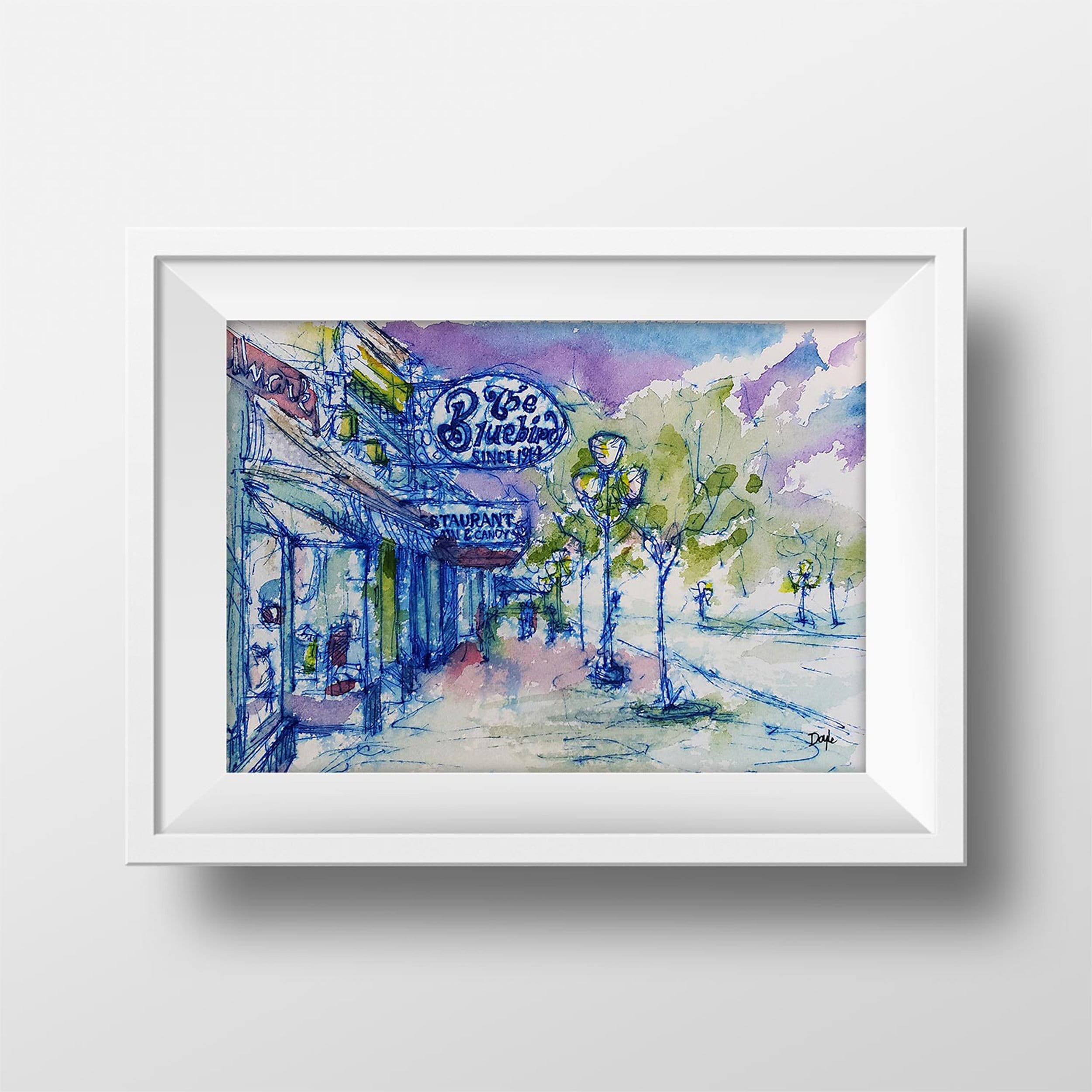 Bluebird Restaurant Logan Utah Watercolor Art Print - Etsy Denmark