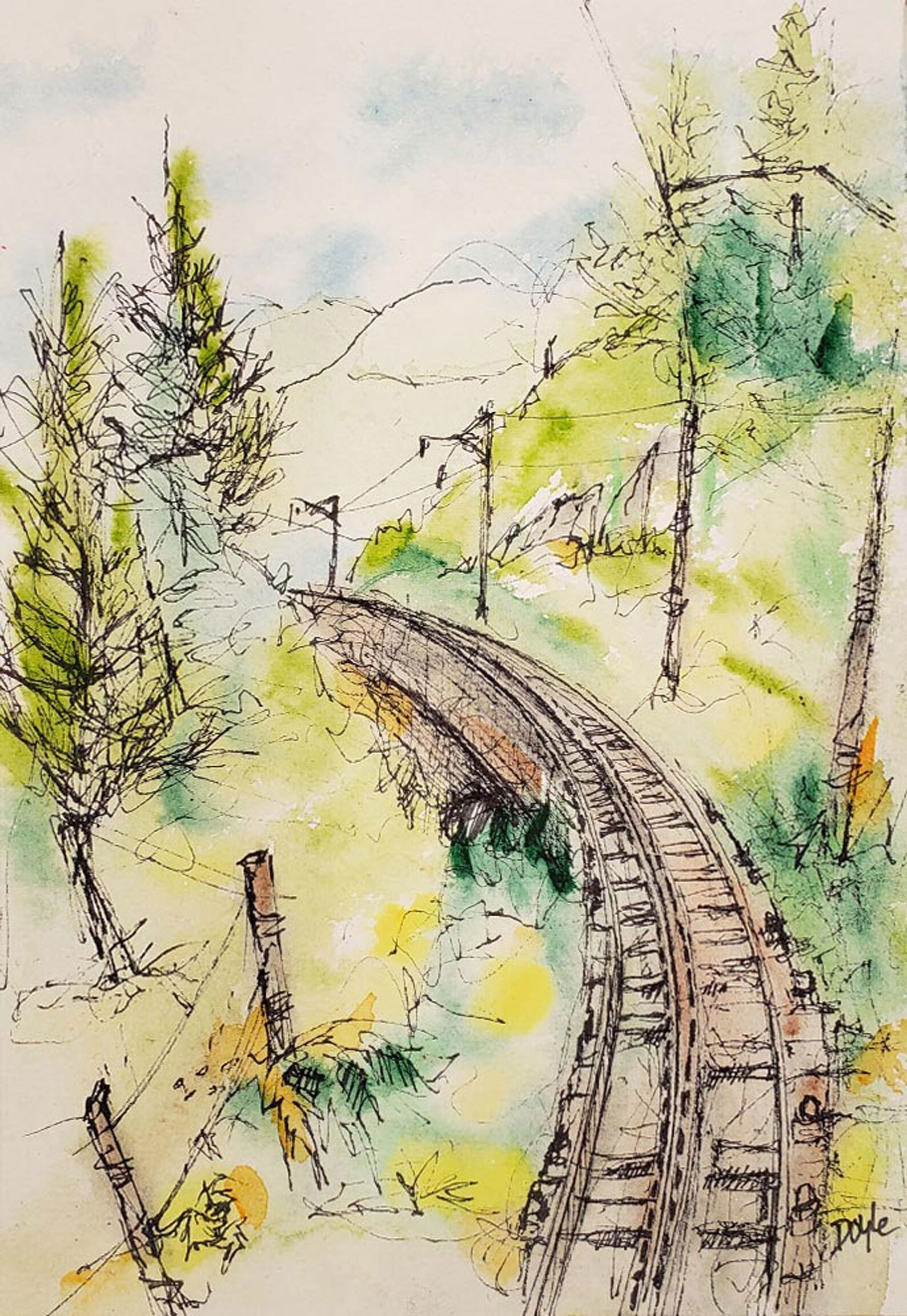 Train Tracks Painting - Train Tracks Watercolor Wall Art Print - Train ...