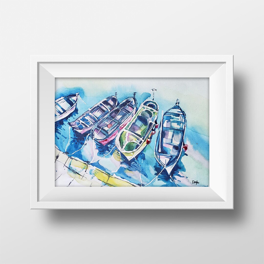 Boats Afloat Watercolor Art Print - Boats Painting - Watercolor Wall ...