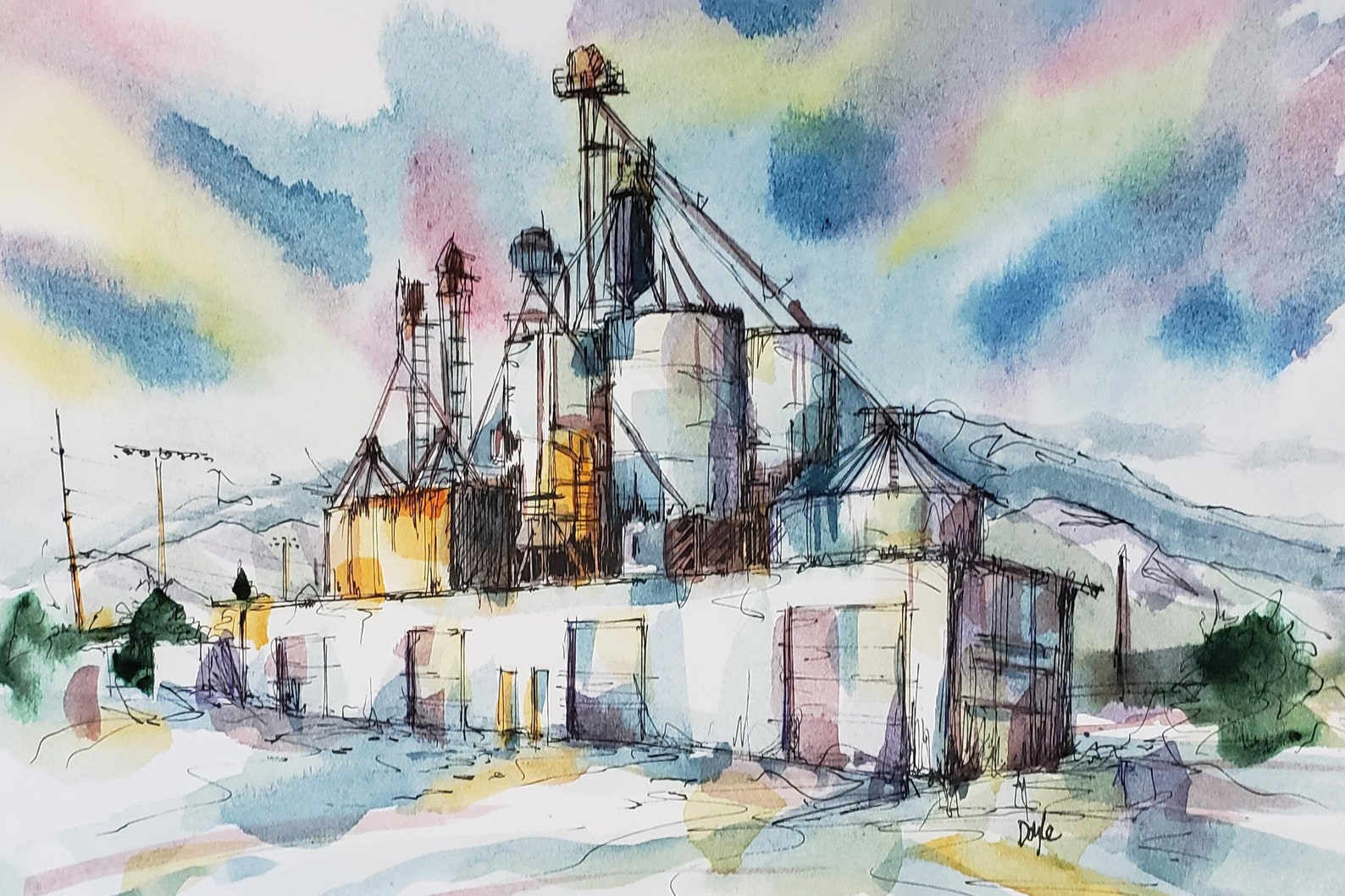 Old Factory Watercolor Art Print Old Factory Painting - Etsy