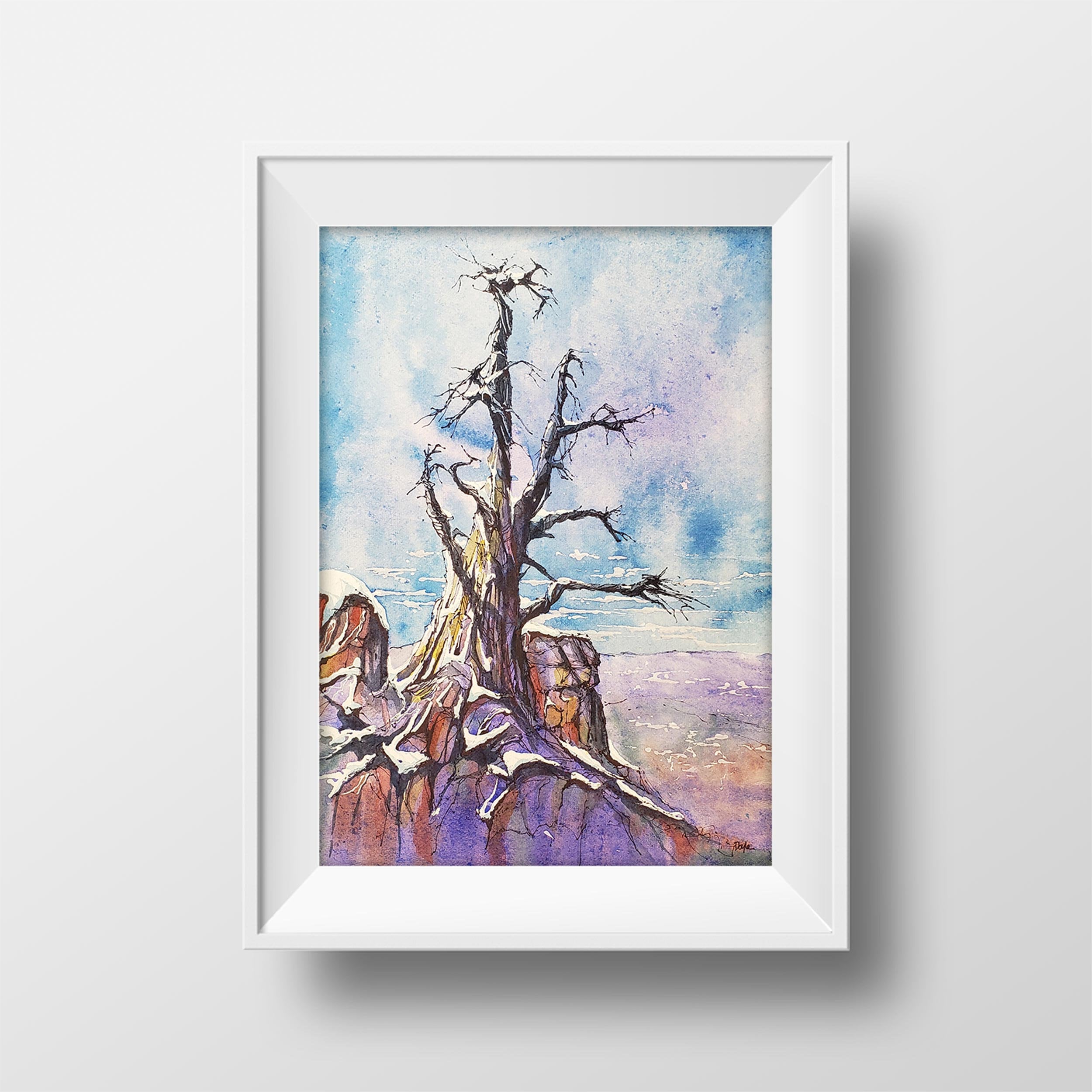 Juniper Tree Watercolor Art Print, Spring at Old Juniper, Watercolor ...