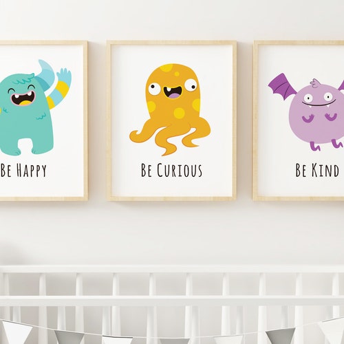 Monster Nursery Wall Art Print Set of 3 Monster Wall Art - Etsy
