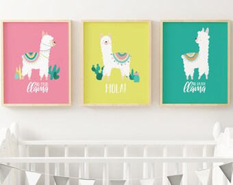 Llama Nursery Wall Art Set of 3 Llama Art Prints Cactus | Etsy