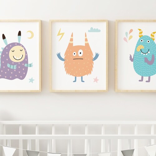 Monster Nursery Wall Art Print Set of 3 Monster Wall Art - Etsy