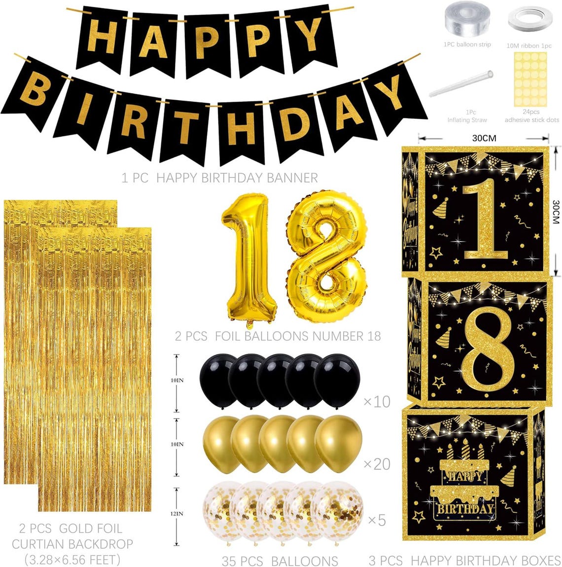 18th Birthday Decorations, Black and Gold 18th Box With Letters, 18th ...