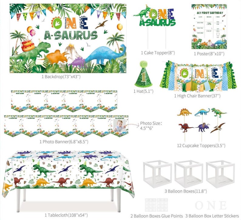 One a Saurus Birthday Decoration, Dinosaur 1st Birthday Backdrop ...