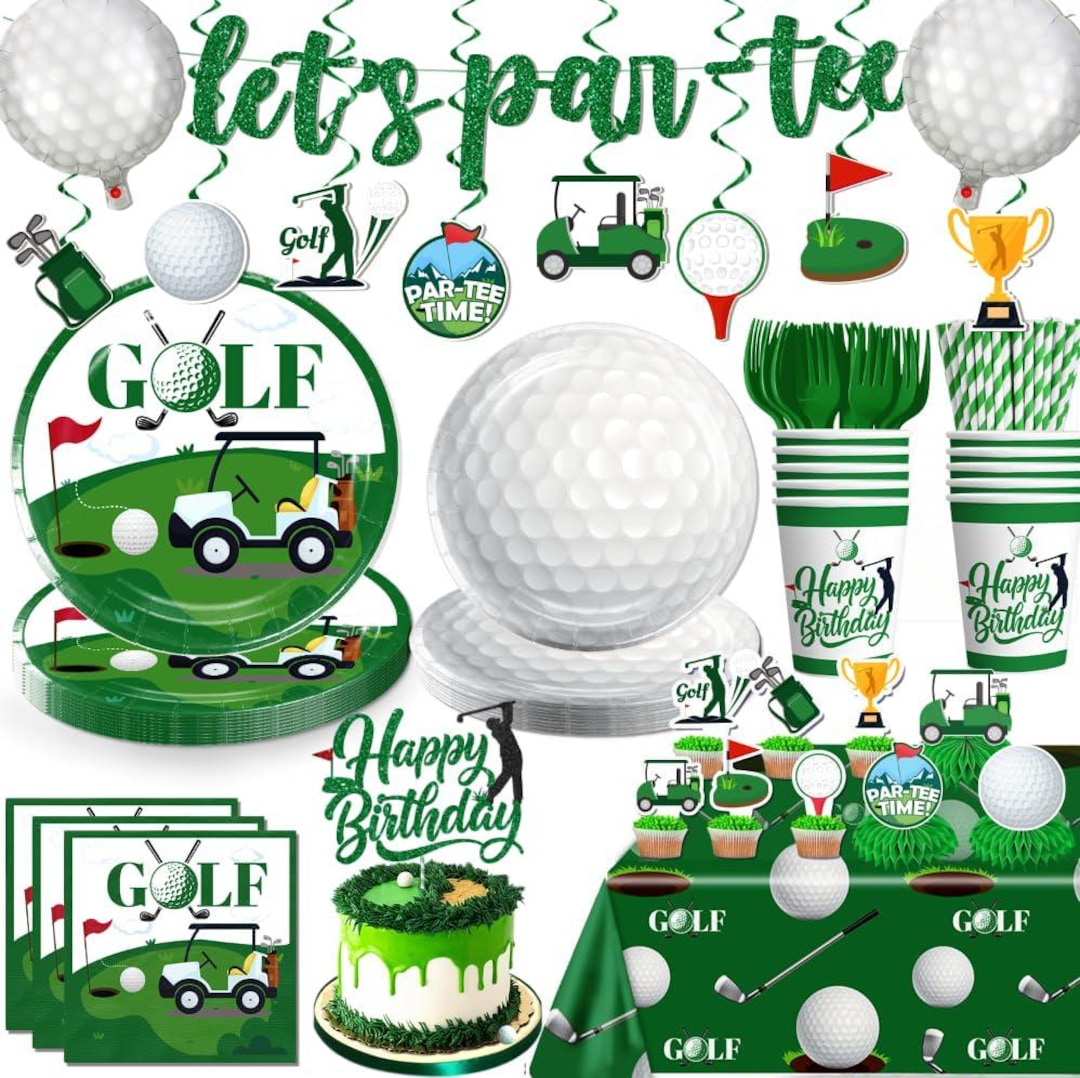 Golf Birthday Tableware Set, Golfing Birthday Banner Plates, Napkins ...