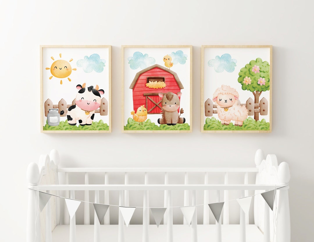 Farm Animals Nursery Wall Art Set of 3 Farm Nursery Prints Farm Baby ...