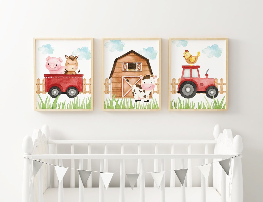 Farm Animals Nursery Wall Art Set of 3 Farm Nursery Prints Farm Baby ...