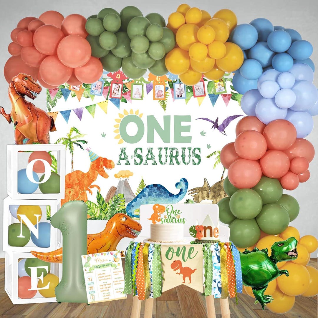 One a Saurus Birthday Decoration, Dinosaur 1st Birthday Backdrop ...