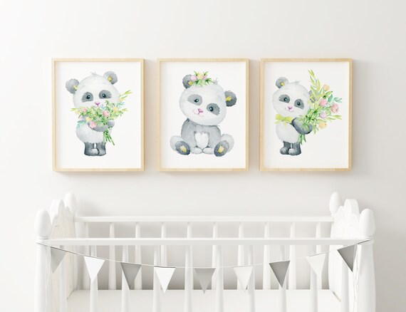 Panda Nursery Wall Art Set of 3 Panda Art Prints Animal | Etsy