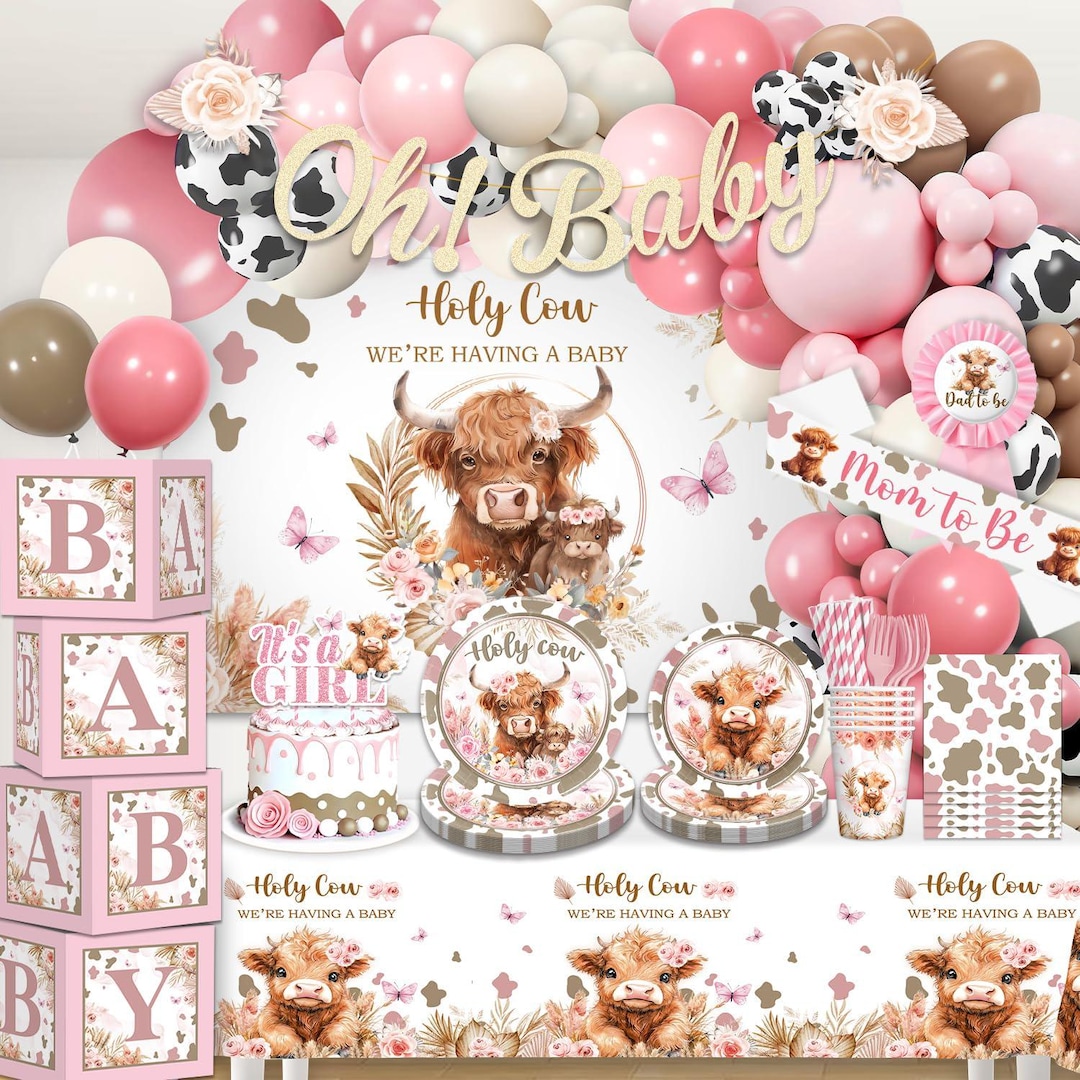 Highland Cow Baby Shower Decorations Girl, Baby Box With Letters, Holy ...