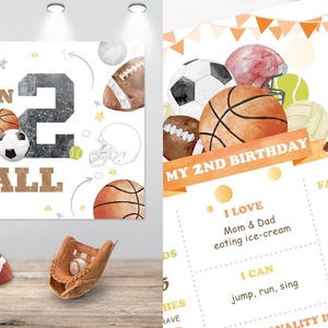 Born 2 Ball Birthday Decoration, Sports 2nd Birthday Backdrop Balloon ...