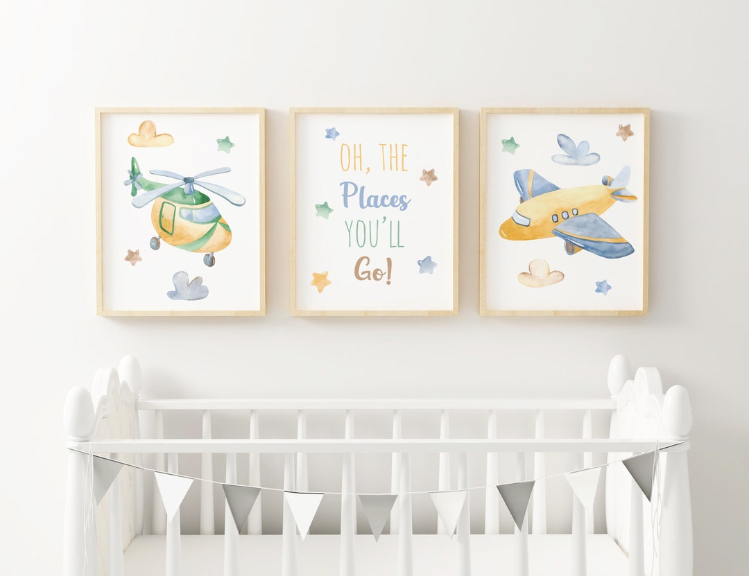 Airplane Nursery Wall Art Set of 3 Airplane Art Prints Plane Nursery ...