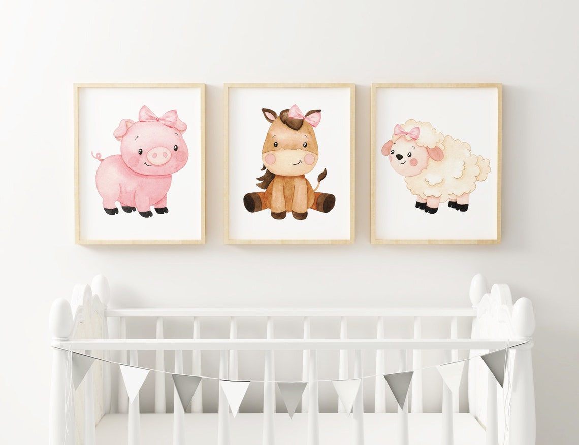 Farm Animals Nursery Wall Art Set of 3 Farm Nursery Prints | Etsy