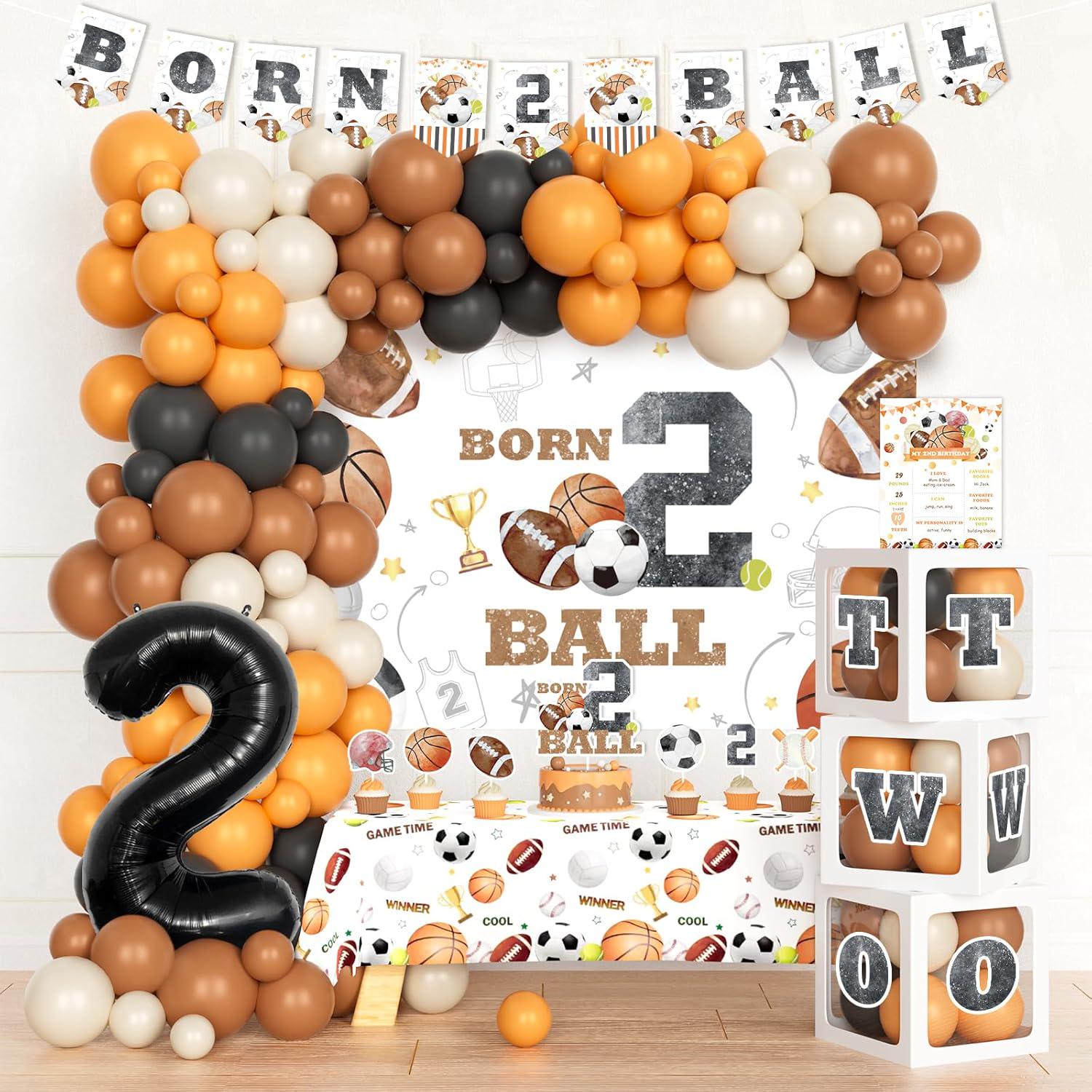 Born 2 Ball Birthday Decoration, Sports 2nd Birthday Backdrop Balloon ...