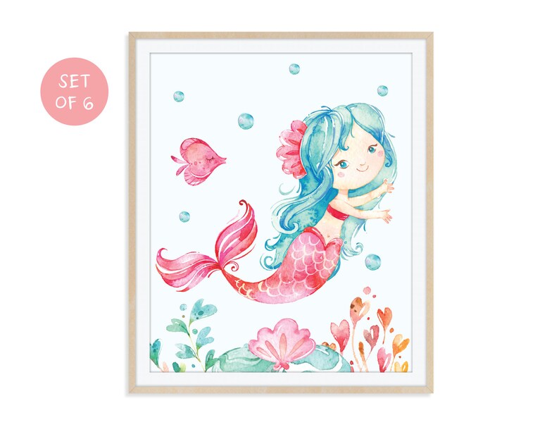 Mermaid Nursery Wall Art Set of 6 Mermaid Wall Art Girl Room | Etsy