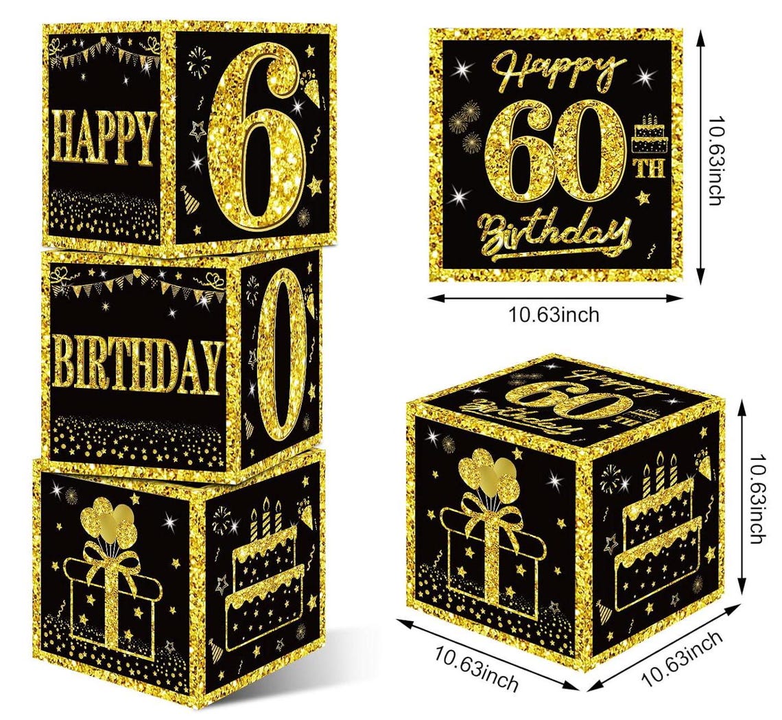 60th Birthday Balloon Boxes for Men Women 3pcs, Black and Gold 60th ...