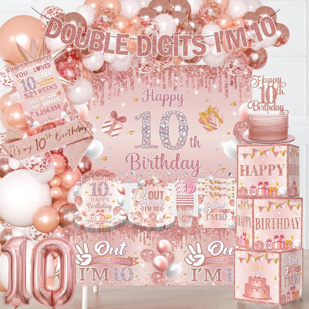 Rose Gold 10th Birthday Decorations, Balloon Box With Letters, Out ...