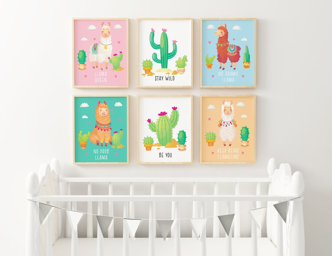 Llama Nursery Wall Art Set of 6 Llama Art Prints Cactus Nursery Wall ...