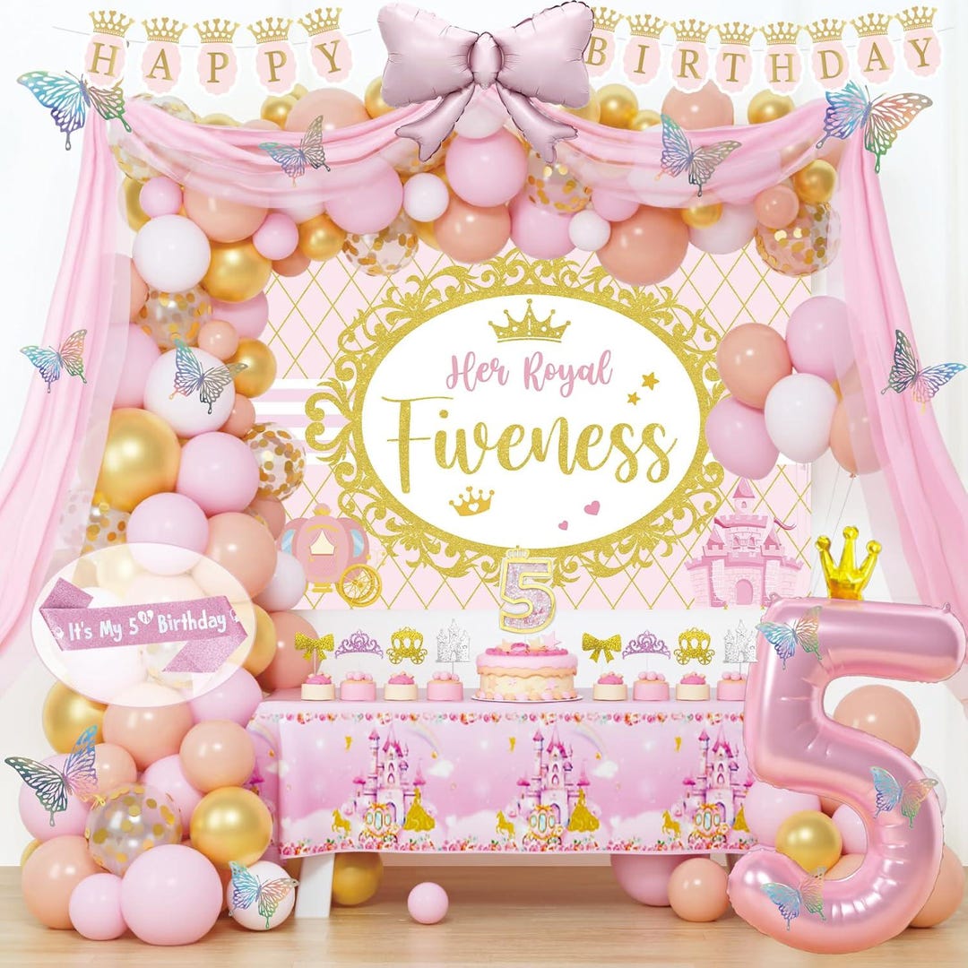 Princess 5th Birthday Decorations, Her Royal Fiveness Birthday Backdrop ...