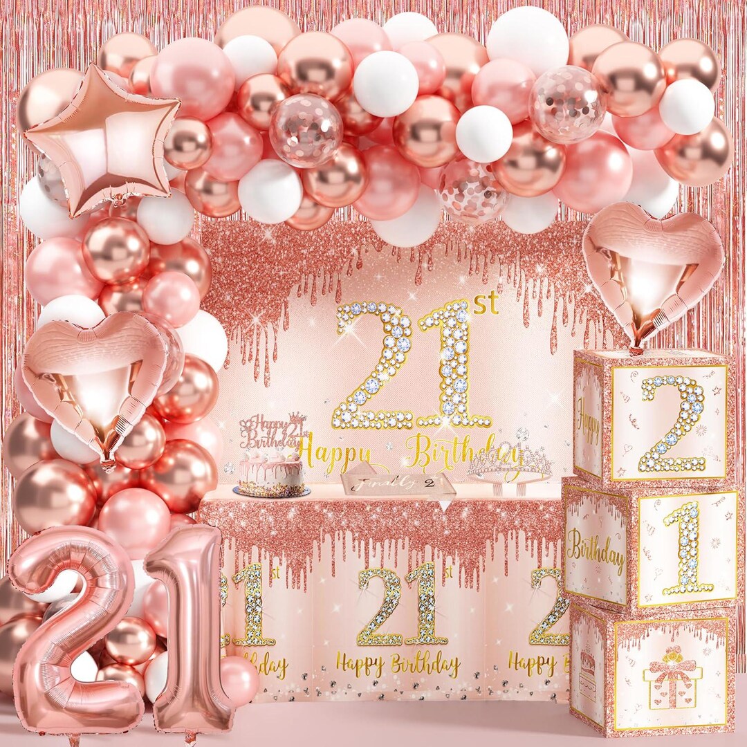 Girl Rose Gold 21st Birthday Decorations, Pink 21st Box With Letters ...