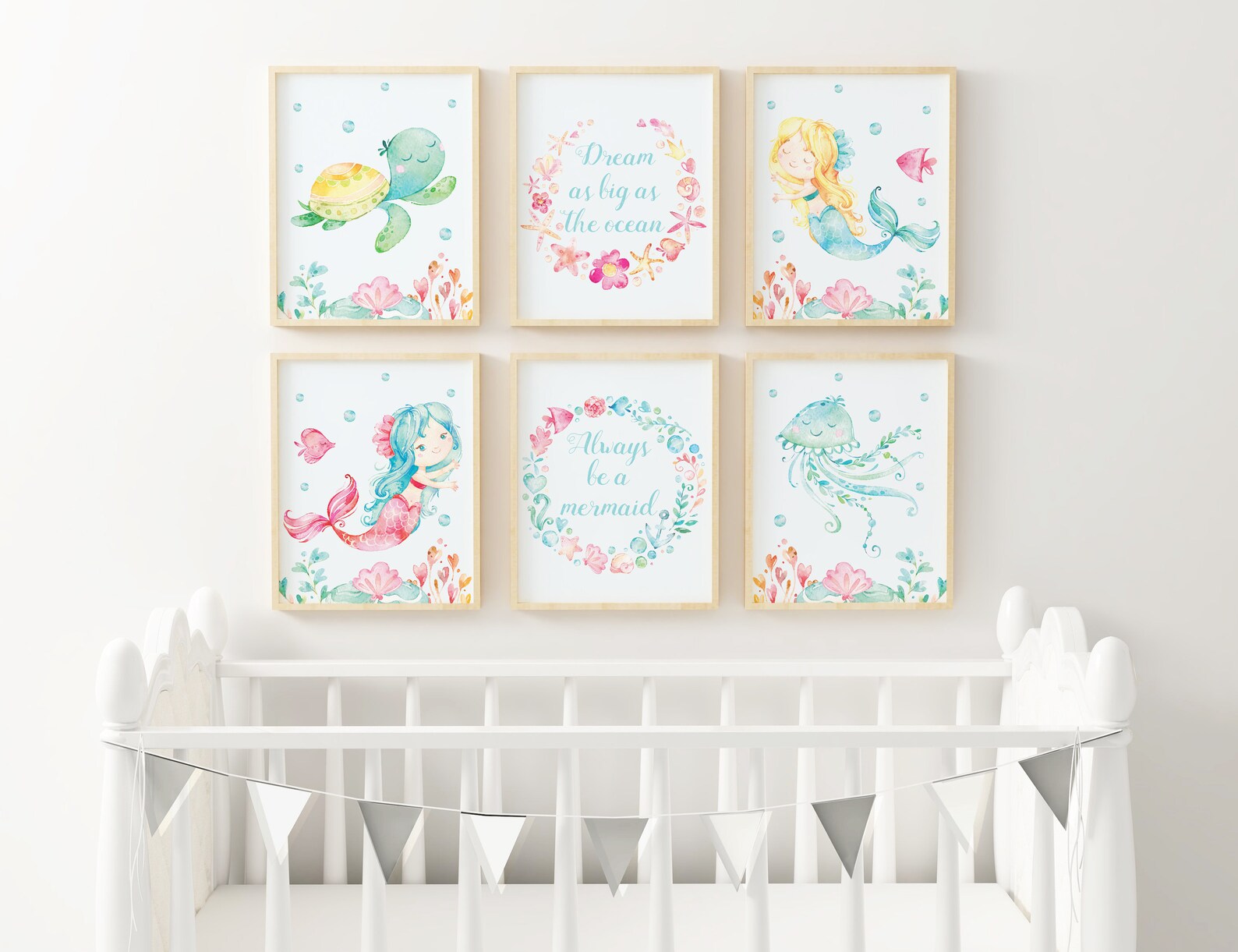 Mermaid Nursery Wall Art Set of 6 Mermaid Wall Art Girl Room - Etsy