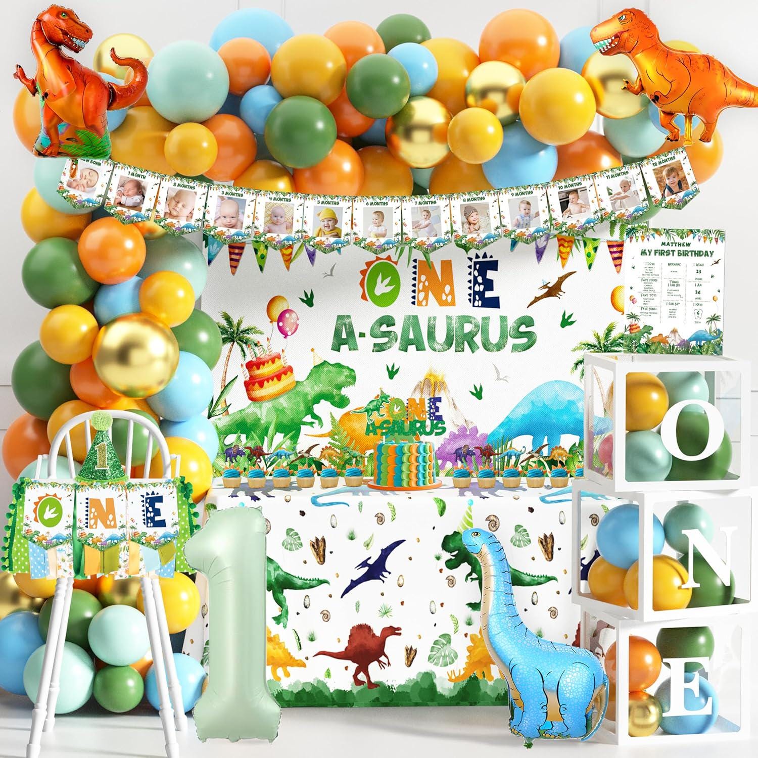 One a Saurus Birthday Decoration, Dinosaur 1st Birthday Backdrop ...