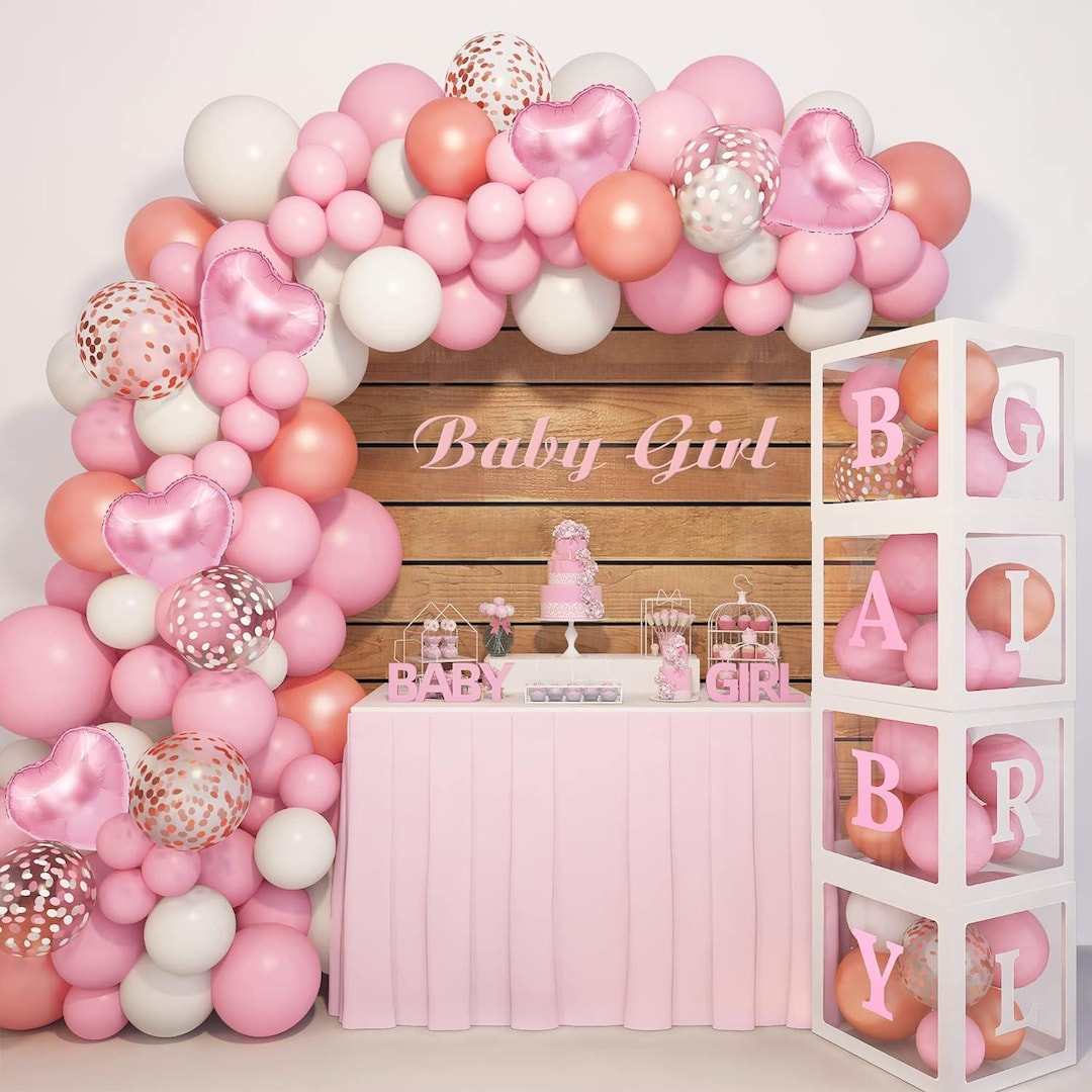 Pink Baby Shower Balloon Garland Arch Kit, Pink Baby Box With Letters ...