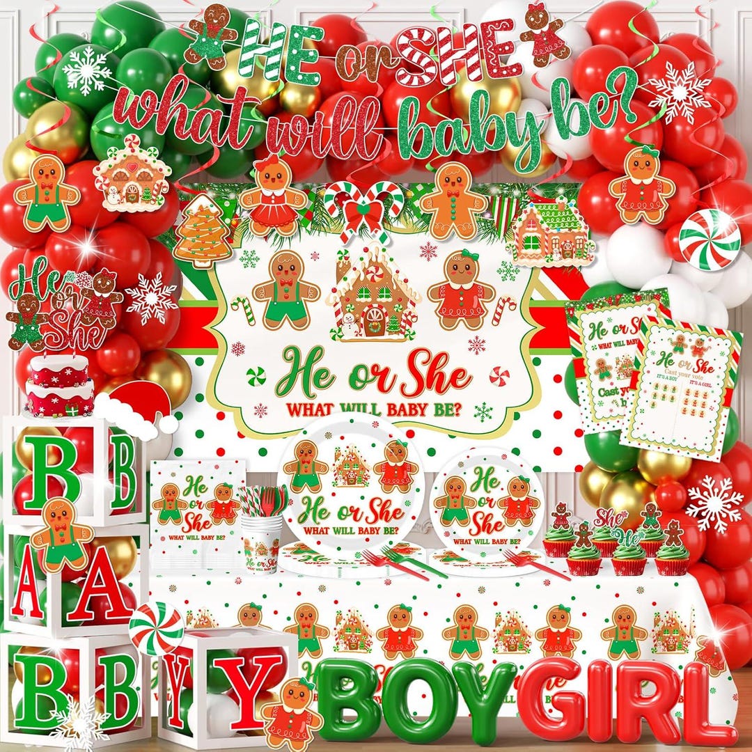 Christmas Gingerbread Gender Reveal Decorations, Baby Box With Letters ...