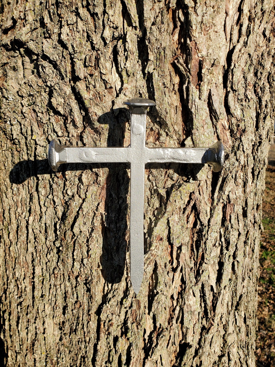Railroad Spike, Pewter Cross, Tree Mounted, Christian Symbol, Outdoor ...