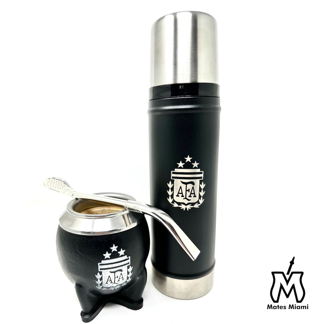 Matesmiami.sets Mate Calabaza Forrado Con Cuero Vaqueta Y Termo Con ...