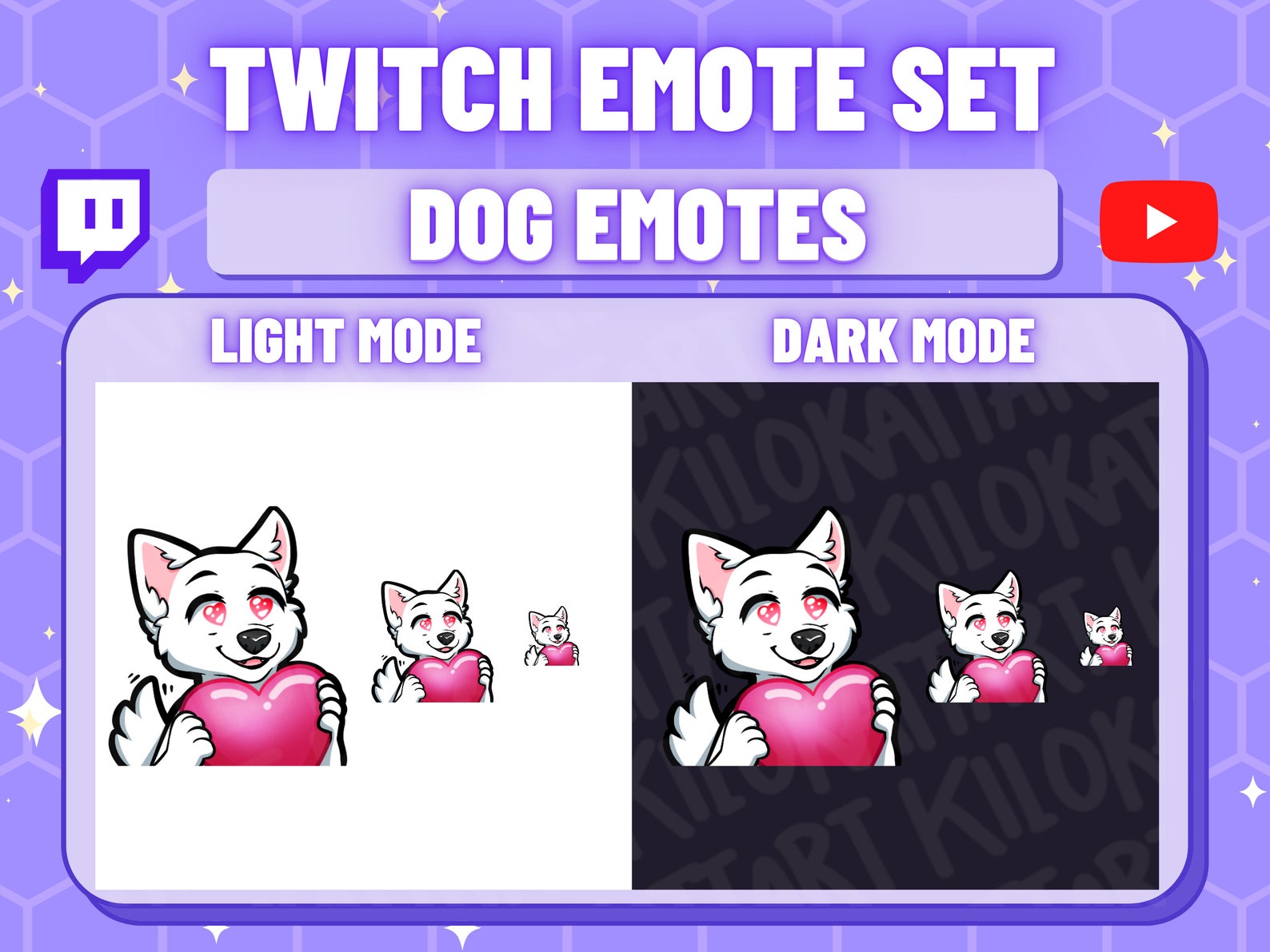 Cute White Dog Emote Set - Furry Style - Kawaii - Wolf - Twitch ...