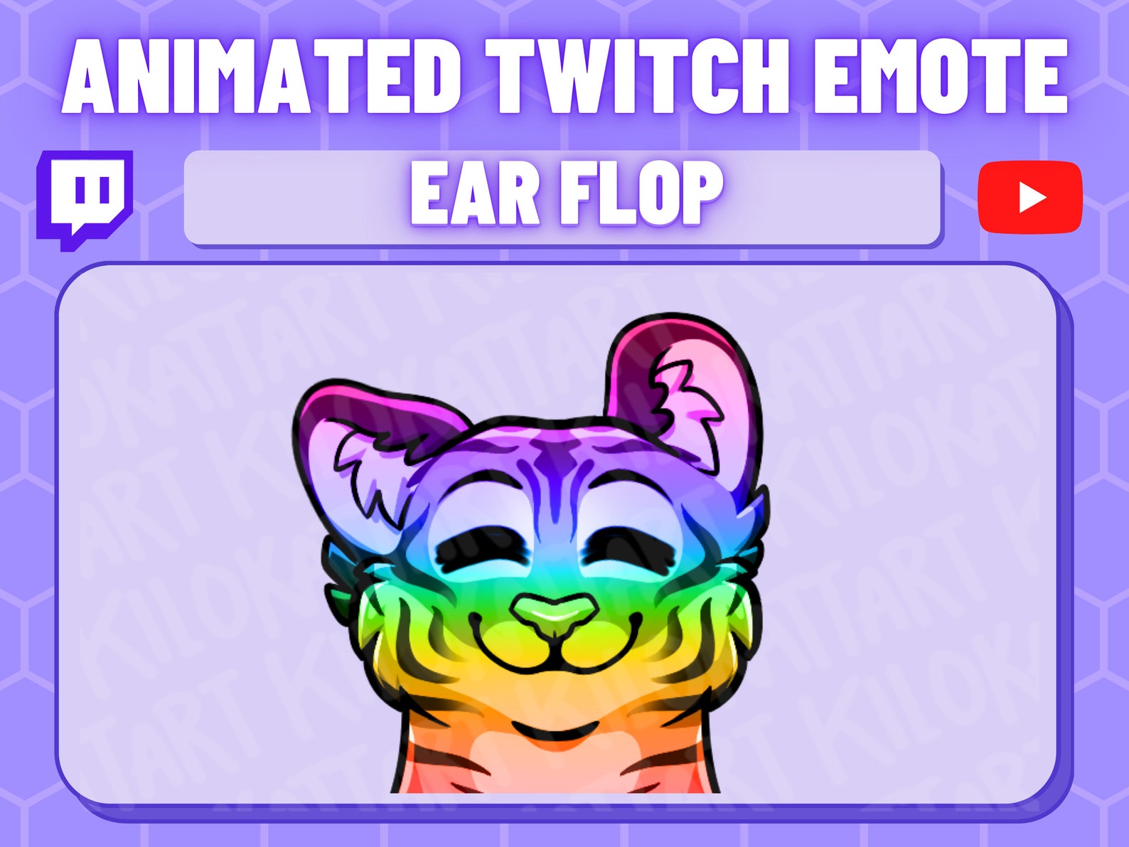 Animated RAVE Tiger Ear Flop Emote Kawaii Twitch Discord Stream Gaming ...